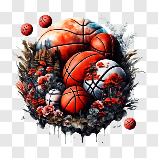 Download Basketball Ball with Surrounding Flowers and Plants PNGs ...