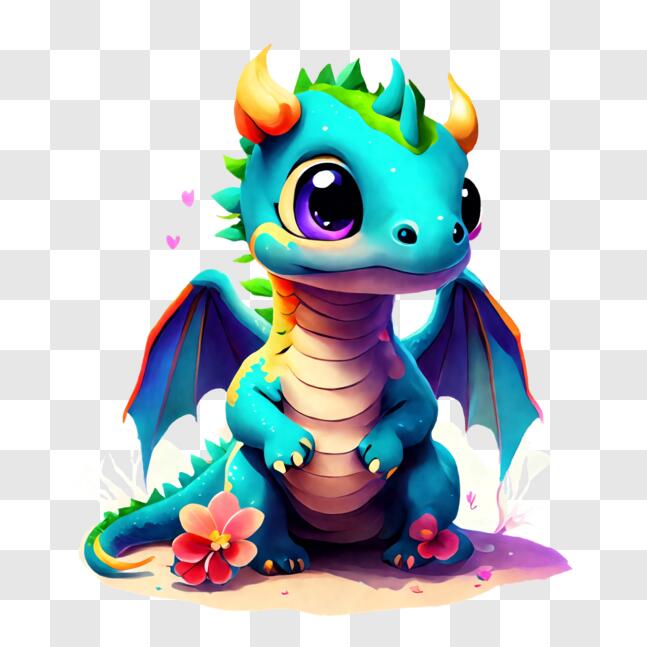 Download Small Blue Dragon with Flowers in its Mouth PNGs Online ...
