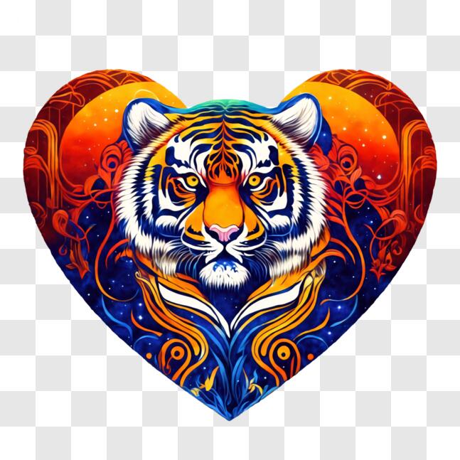 Download Colorful Heart-Shaped Design with Intricate Tiger's Head PNGs ...