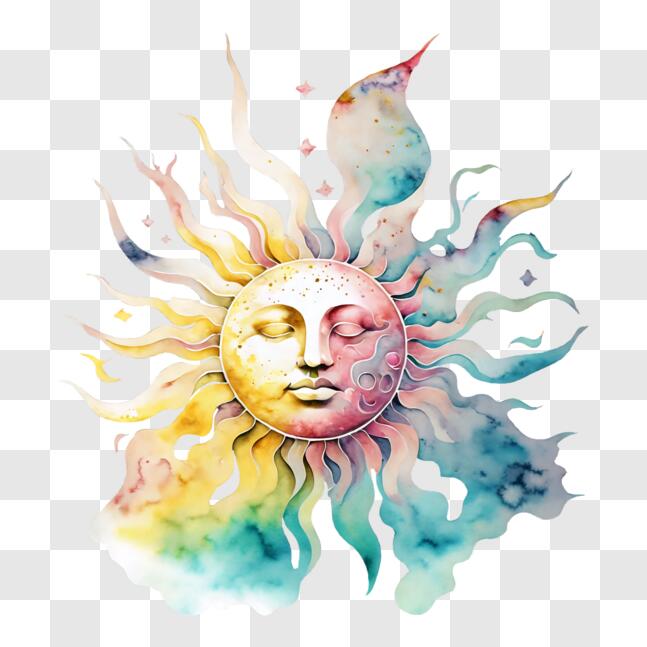 Download Bright and Colorful Stylized Sun with Face PNGs Online ...