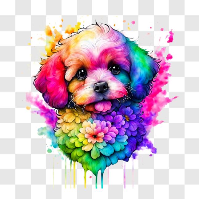 Download Colorful Dog with Flowers and Love Puppies Text PNGs Online ...
