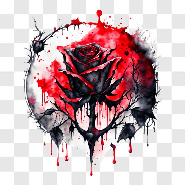 Download Black and Red Rose with Dripping Blood on an Upside-Down Full ...