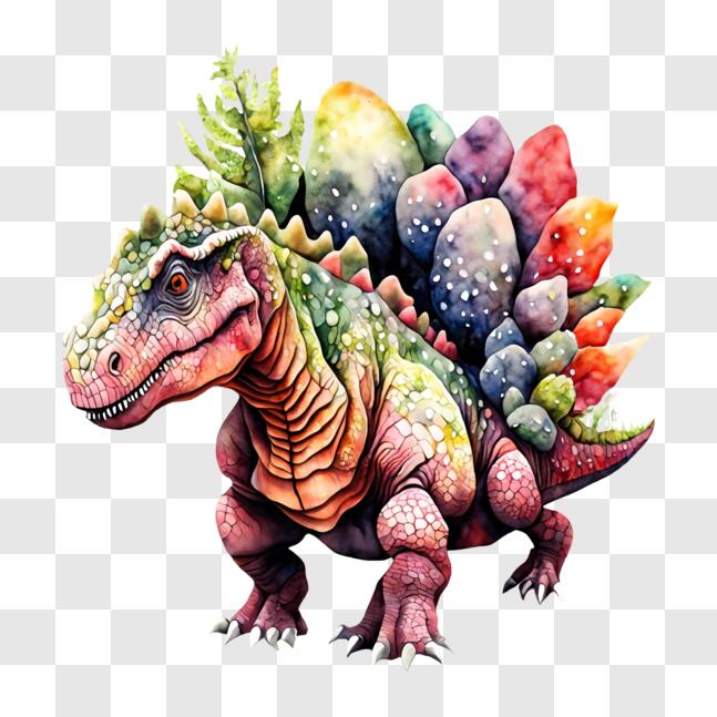 Download Colorful Dinosaur Artwork with Feathers and Plants PNGs Online ...