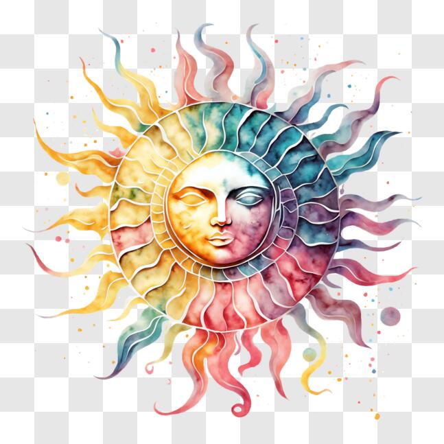 Download Abstract Sun Watercolor Painting with Face PNGs Online ...