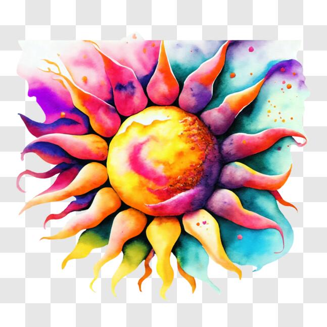 Download Colorful Sun Watercolor Painting on Black Background PNGs ...