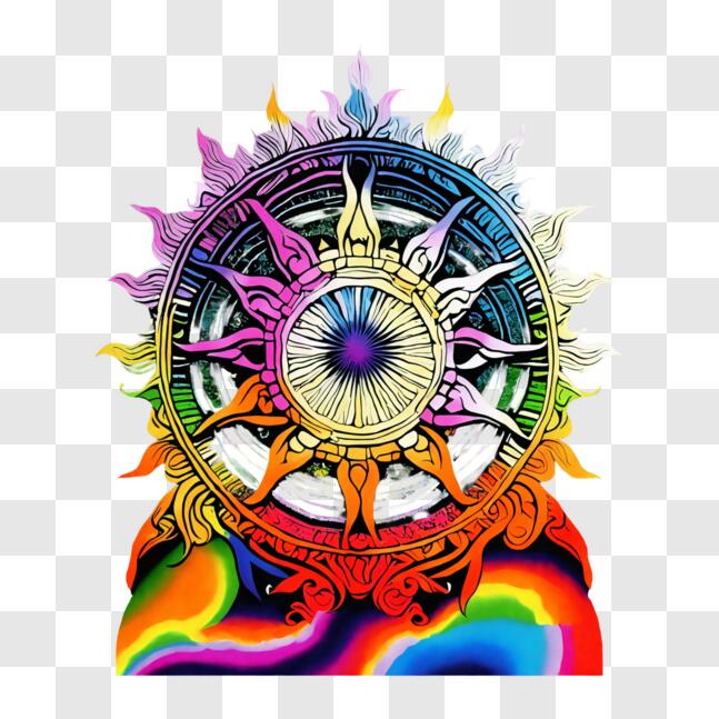 Download Colorful Abstract Design with Ornate Sun Wheel PNGs Online ...