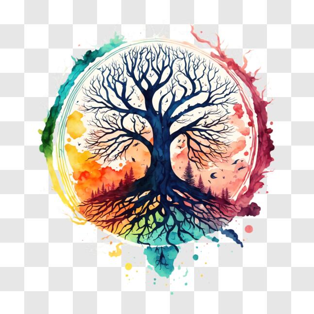 Download Colorful Tree of Life on Abstract Background PNGs Online ...