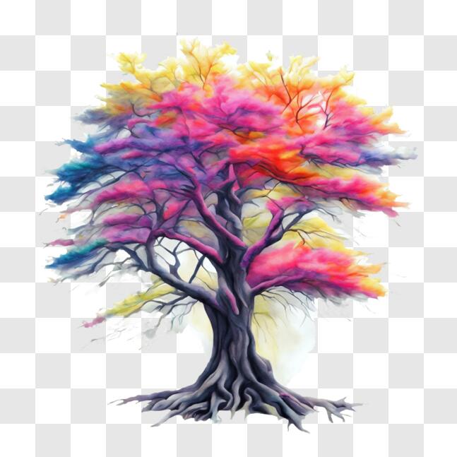 Download Colorful Tree with Multicolored Leaves and Branches PNGs ...