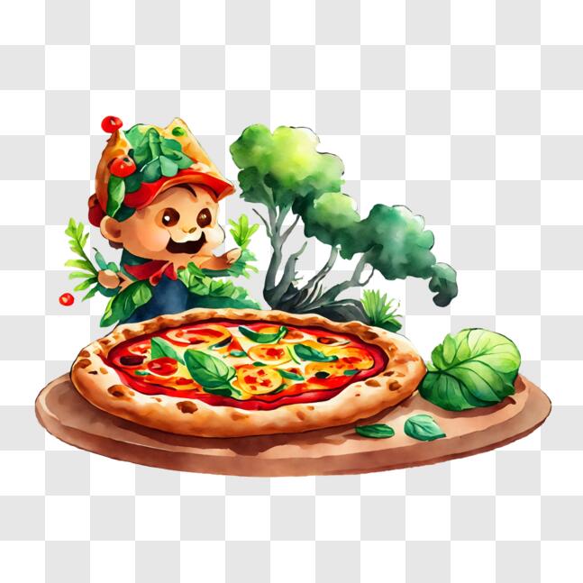 Download Boy with Mario outfit and pizza PNGs Online - Creative Fabrica
