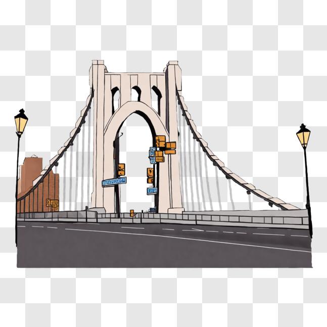 Download Cartoon Illustration of Brooklyn Bridge in New York City PNGs ...