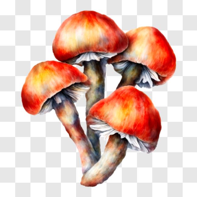 Download Watercolor Painting of Three Red Mushrooms PNGs Online ...