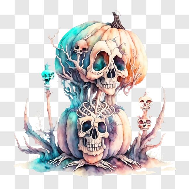 Download Black and White Halloween Pumpkin with Skulls, Ghosts, and ...