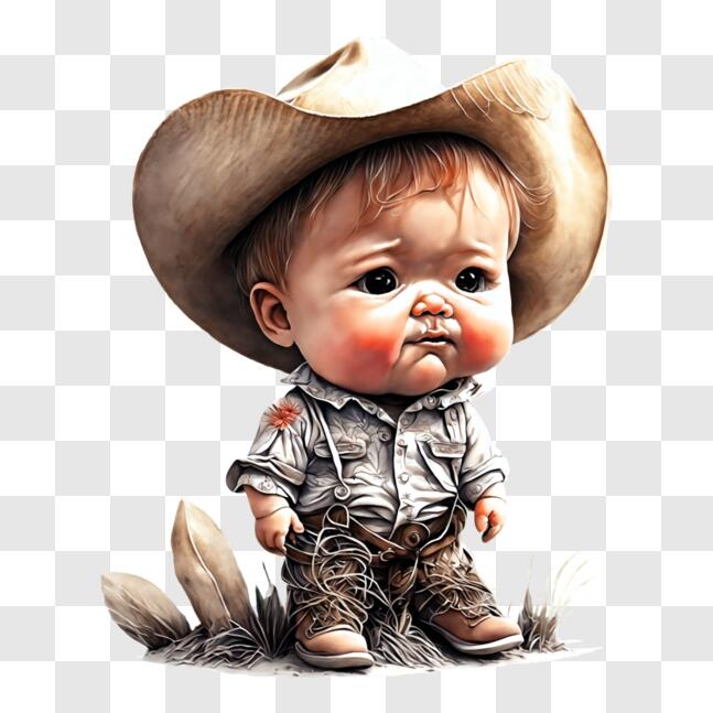 Download Crying Cartoon Baby with Cowboy Hat PNGs Online - Creative Fabrica