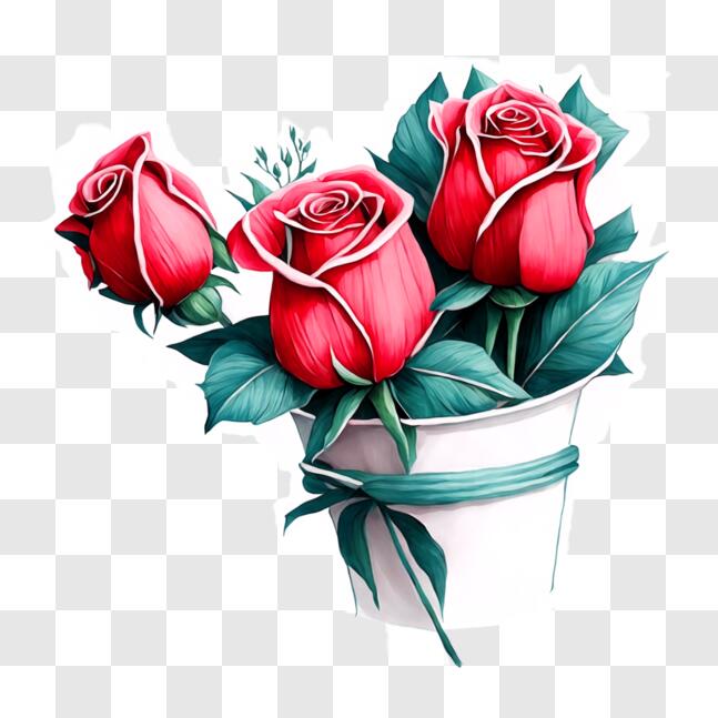 Descarga Hermoso Ramo de Rosas Rojas en un Jarrón Blanco PNG En Línea - Creative Fabrica