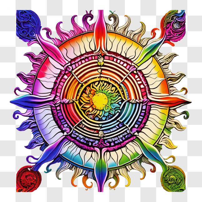 Download Colorful Psychedelic Sun Wheel Drawing PNGs Online - Creative ...