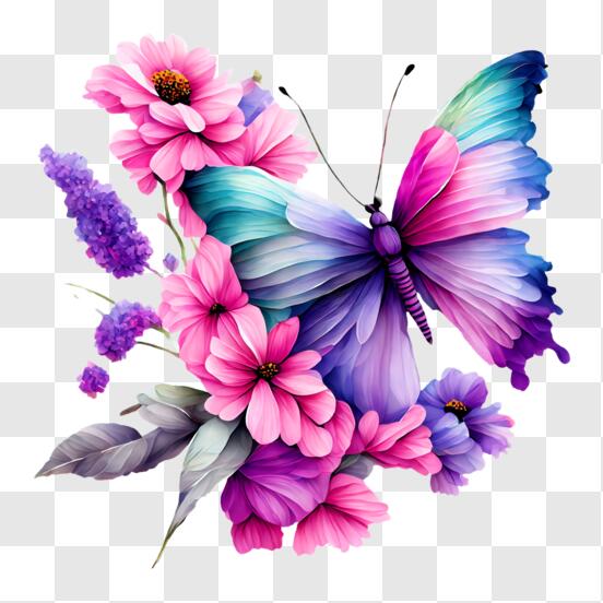Download Watercolor Butterfly Artwork in Pink, Blue, and Yellow PNGs ...
