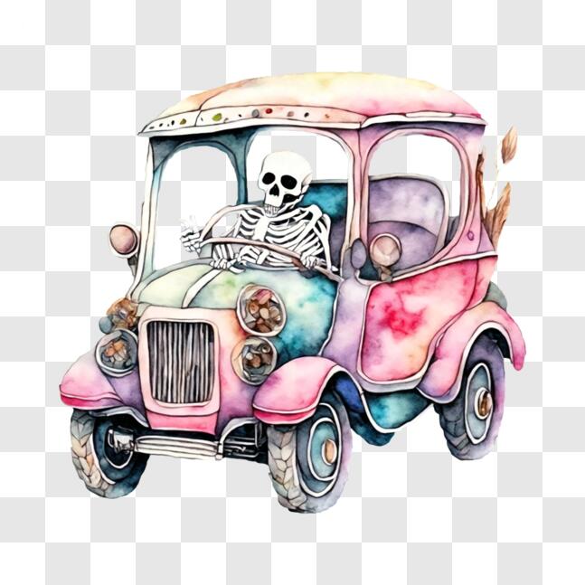 Download Haunted Car - Artistic Painting with Skeleton Driver PNGs ...