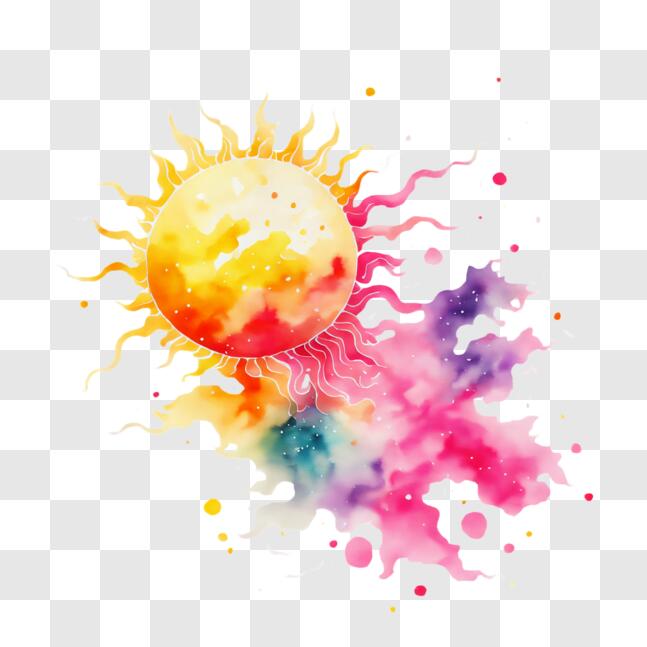 Download Stylized Sun with Watercolor Splash PNGs Online - Creative Fabrica