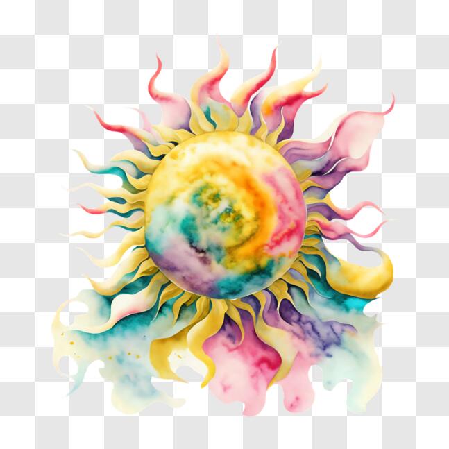 Download Colorful Watercolor Sun Painting on Black Background PNGs ...