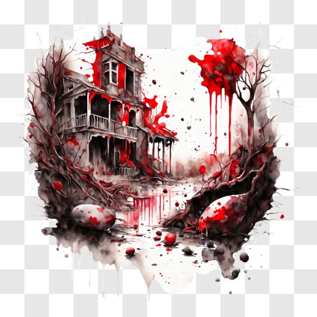 Download Black and White Drawing of Decaying House with Blood Dripping ...