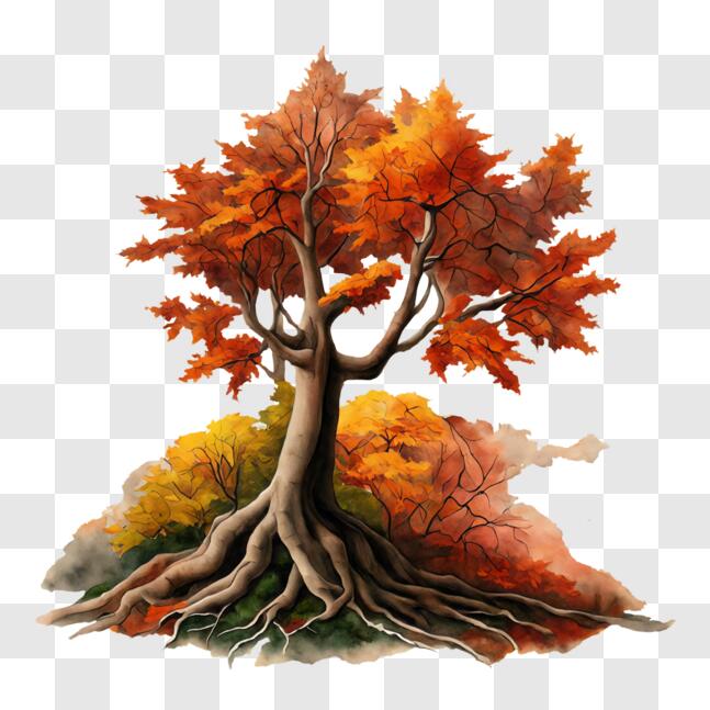 Download Colorful Oak Tree with Visible Roots PNGs Online - Creative ...