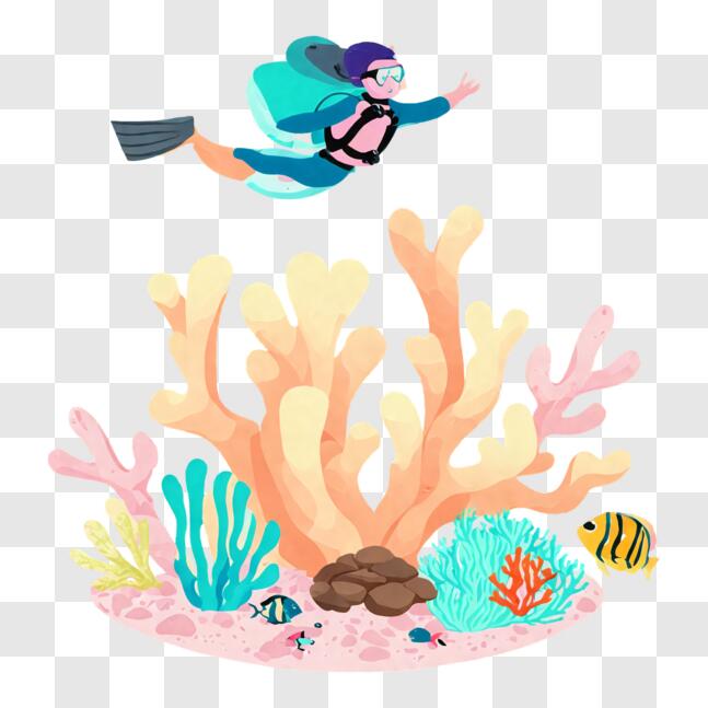 Download Woman Scuba Diving Underwater with Coral Reefs and Fishes PNGs ...