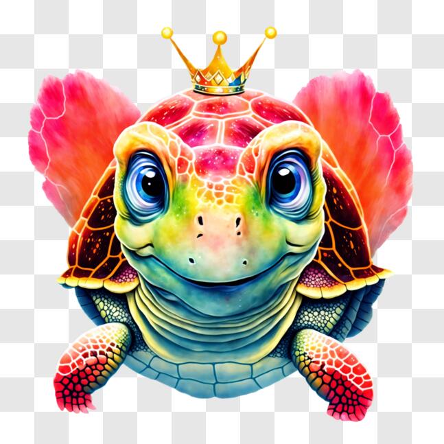 Download Happy and Playful Cartoon Turtle with Elaborate Crown PNGs ...