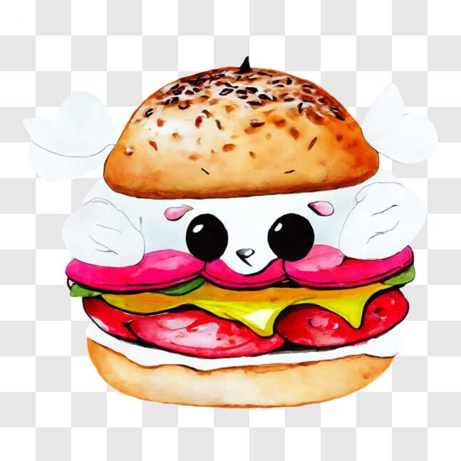 Download Colorful Cartoon Burger with Heart-shaped Stickers PNGs Online ...