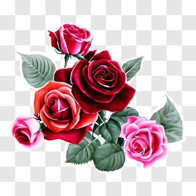 Download Beautiful Bouquet Of Red And Pink Roses With Green Leaves Pngs