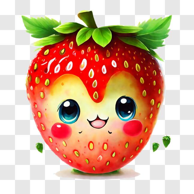 Download Cartoon Strawberry with Cute Eyes and Green Leaves PNGs Online ...