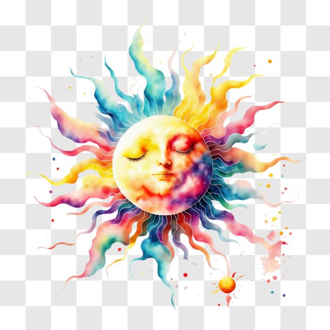 Download Colorful Watercolor Painting of Sun and Stars PNGs Online ...