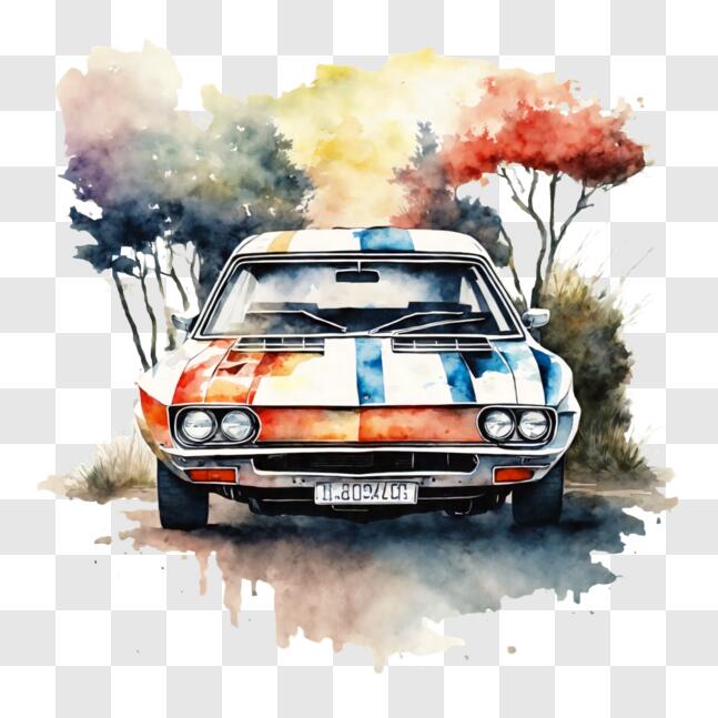 Download Vibrant Watercolor Painting of a Classic Car PNGs Online ...