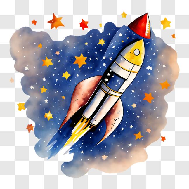 Download Colorful Rocketship Flying Through Space with Stars PNGs ...