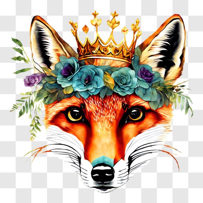 Download Elegant Fox with Flowers Crown PNGs Online - Creative Fabrica