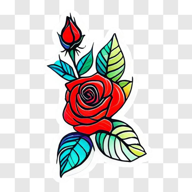 Télécharger Belle rose rouge avec des feuilles vertes PNG En Ligne ...