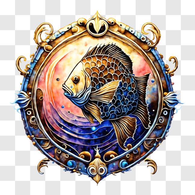 Download Aquarius Zodiac Sign with Fish in Ornate Frame PNGs Online ...