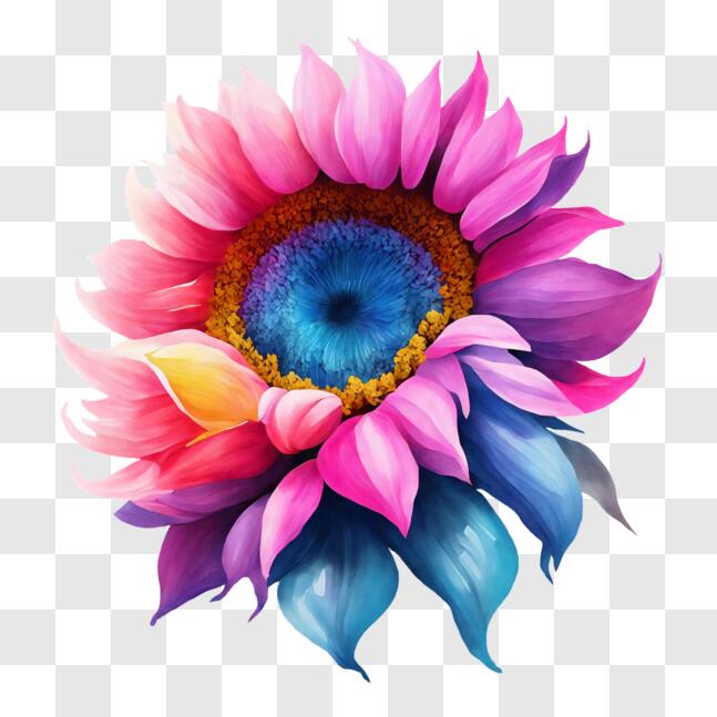 Download Colorful Stylized Sunflower with Pink, Blue, and Yellow Petals ...