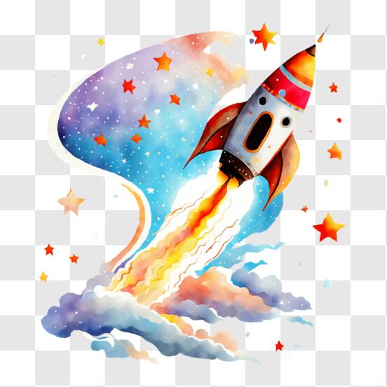 Download Colorful Rocket Ship in Night Sky with Stars Background PNG ...