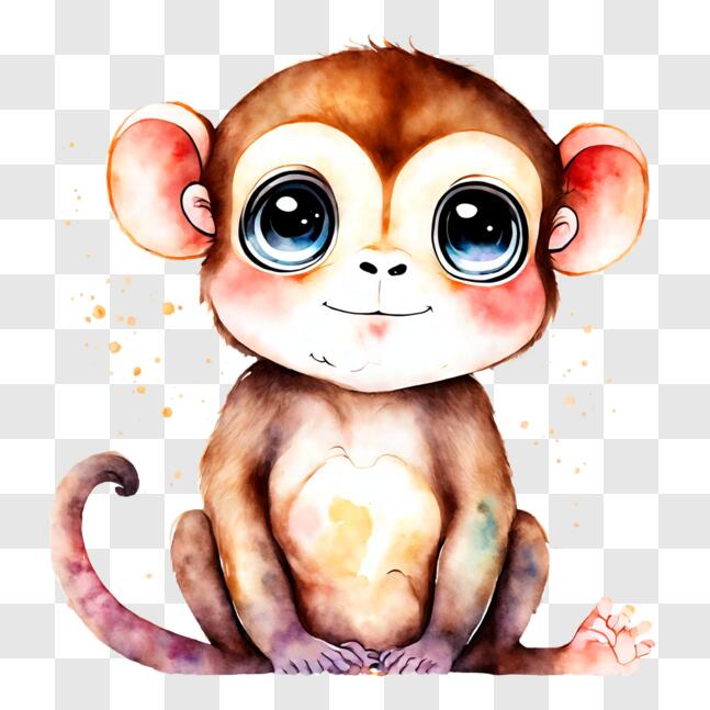 Download Adorable Monkey Sitting in Watercolor PNG Online - Creative ...
