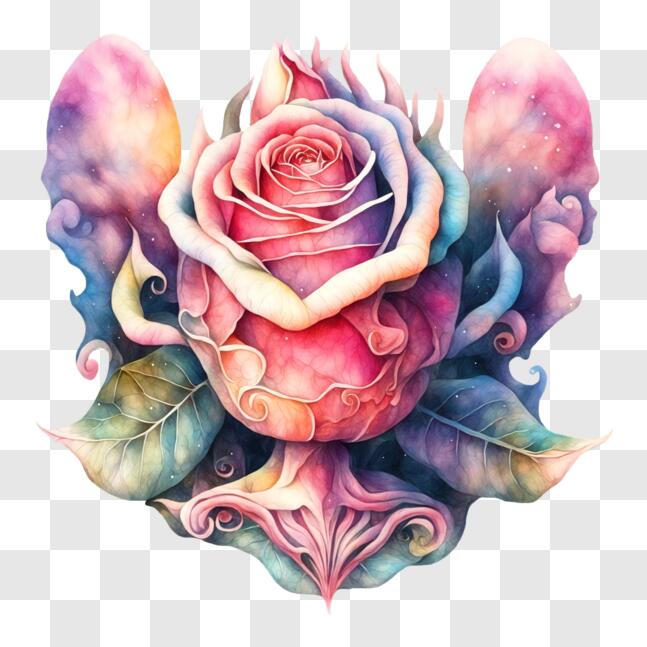 Download Watercolor Painting of a Winged Rose with Flowers PNGs Online ...