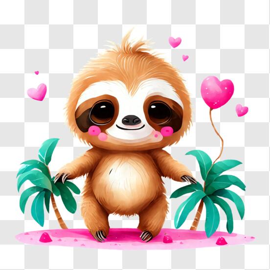Download Cute Sloth in Water with Palm Trees and Hearts PNGs Online ...