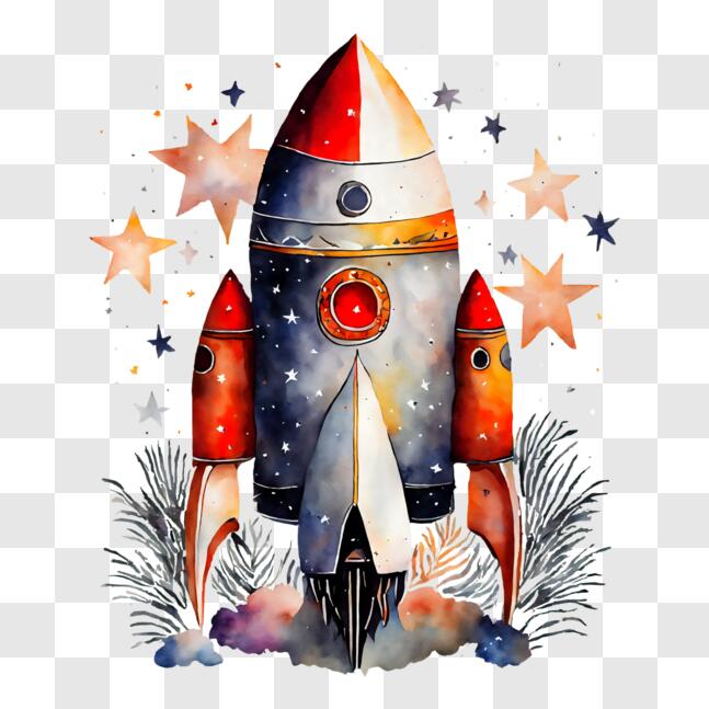 Download Colorful Rocket Ship with Stars and Planets Background PNGs ...