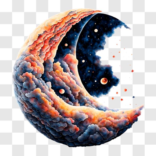 Download Abstract Crescent Painting with Clouds and Planets PNGs Online ...