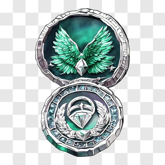Download Green Coin with Eagle and Diamonds PNGs Online - Creative Fabrica