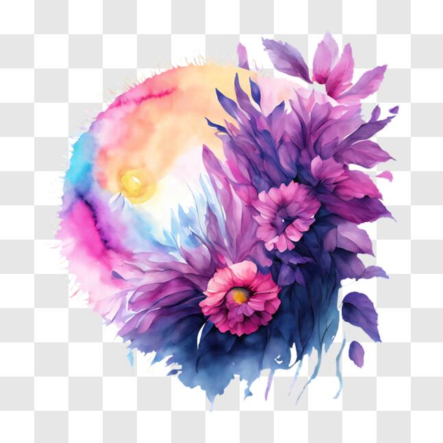 Download Colorful Flower Octagon Artwork with Sun and Moon PNGs Online ...