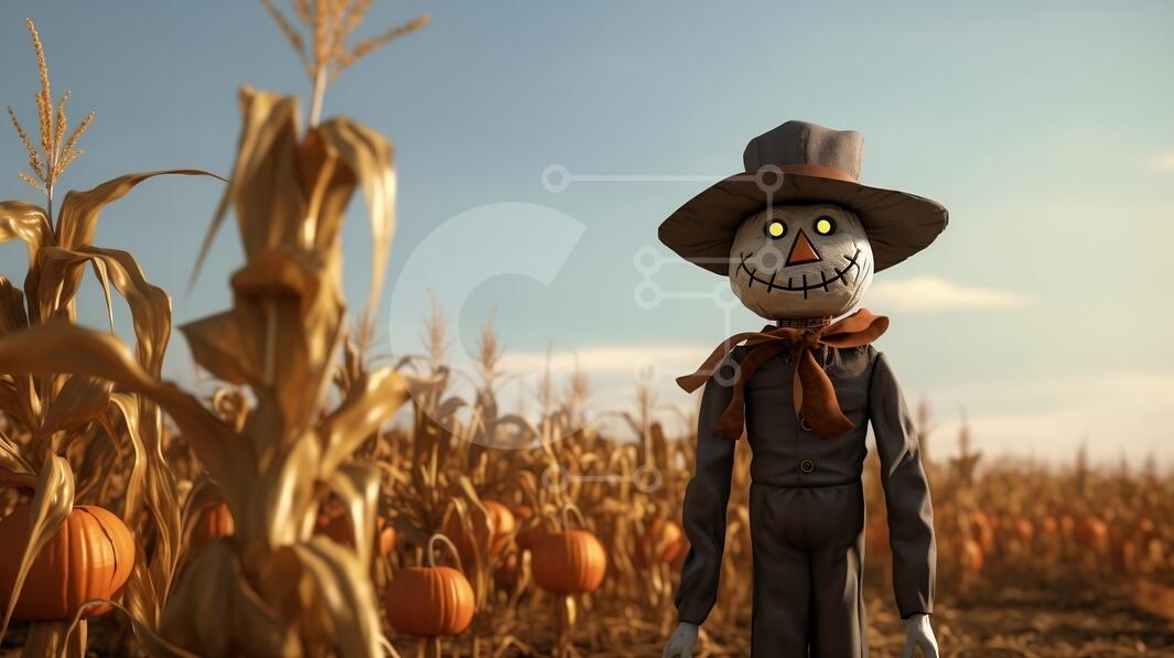 Autumn Scarecrow in a Cornfield stock photo | Creative Fabrica