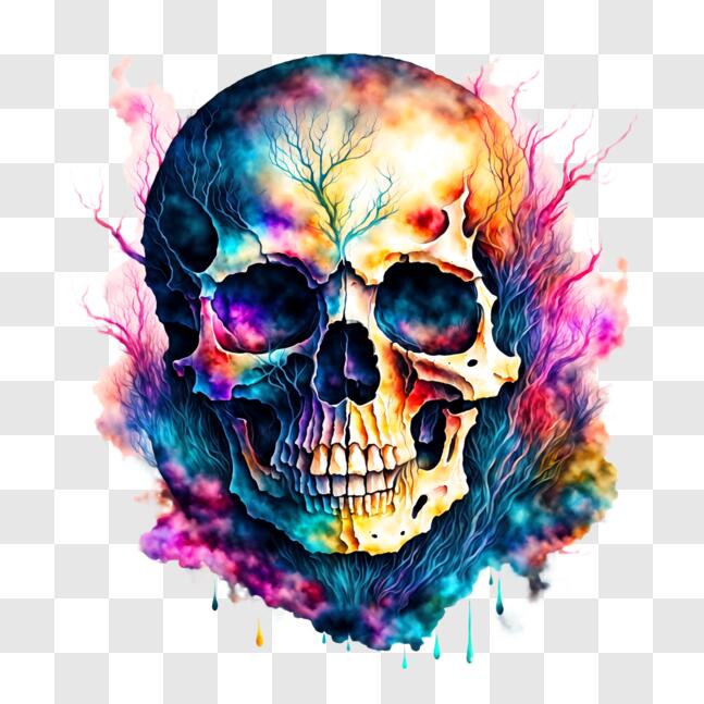 Download Colorful Dripping Paint Skull Artwork PNGs Online - Creative ...