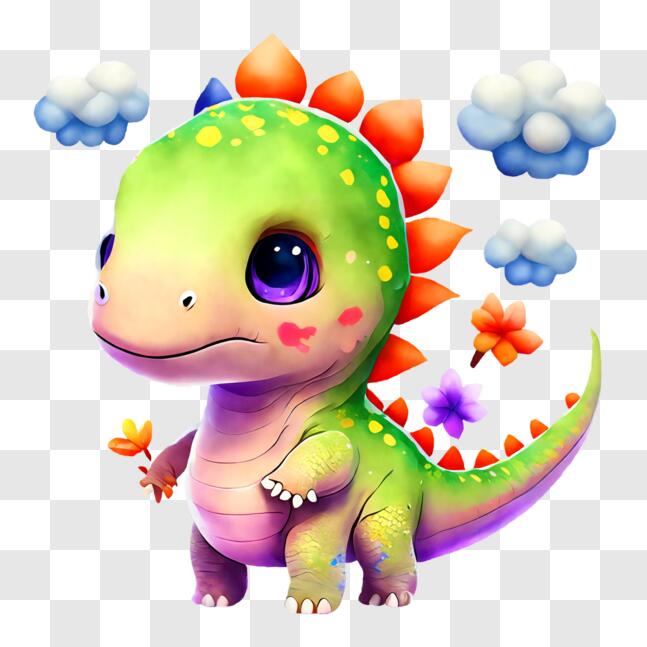 Download Cute Baby Dinosaur in Clouds PNGs Online - Creative Fabrica
