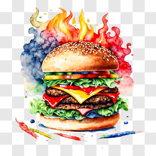Download Abstract Burger Painting with Colored Pencils and Crayons PNGs ...