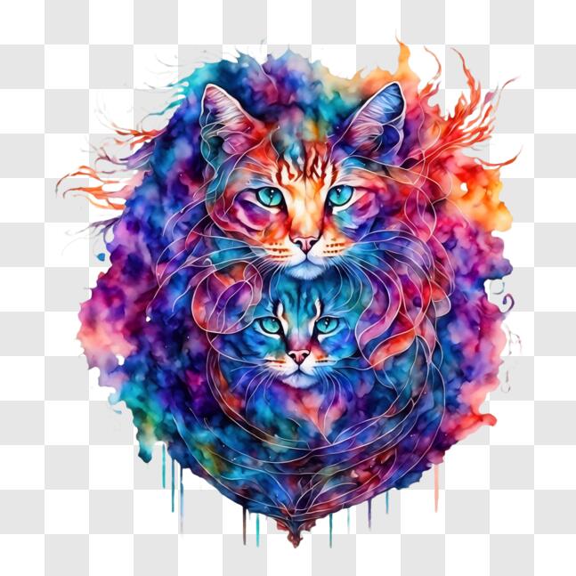 Download Colorful Painting of Two Cats PNGs Online - Creative Fabrica
